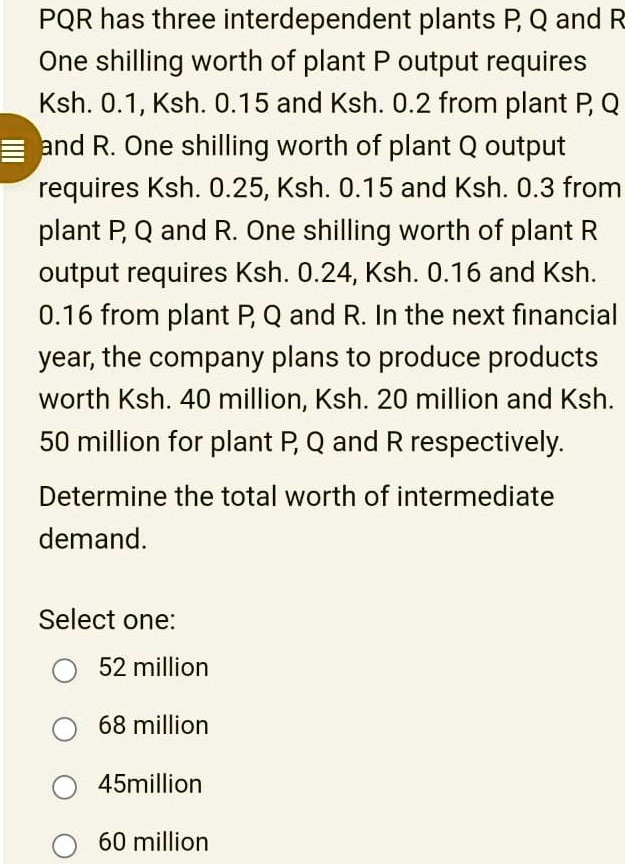 pqr has three interdependent plants p q and r one shilling worth of ...