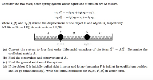 Consider the two-mass, three-spring system whose equations of motion ...
