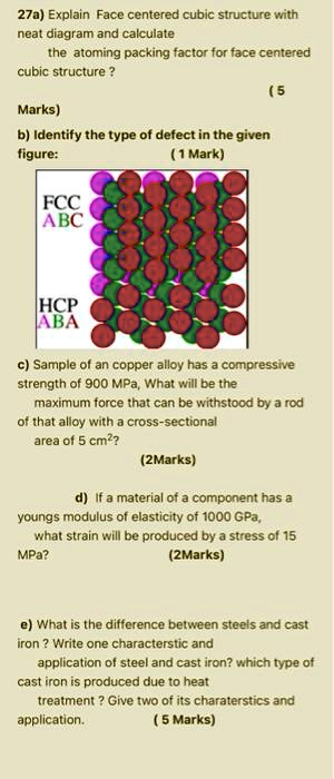 SOLVED: a) Explain Face centered cubic structure with neat diagram and ...