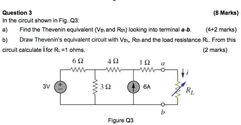 SOLVED: Question 3: In the circuit shown in Fig.Q3: 8 Marks) a) Find the Thevenin equivalent ...