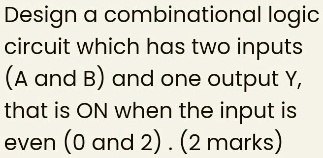 SOLVED: Design a combinational logio circuit which has two inputs A and B) and one output Y that ...