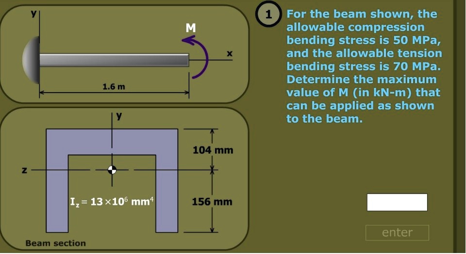 SOLVED: For the beam shown, the allowable compression bending stress is ...