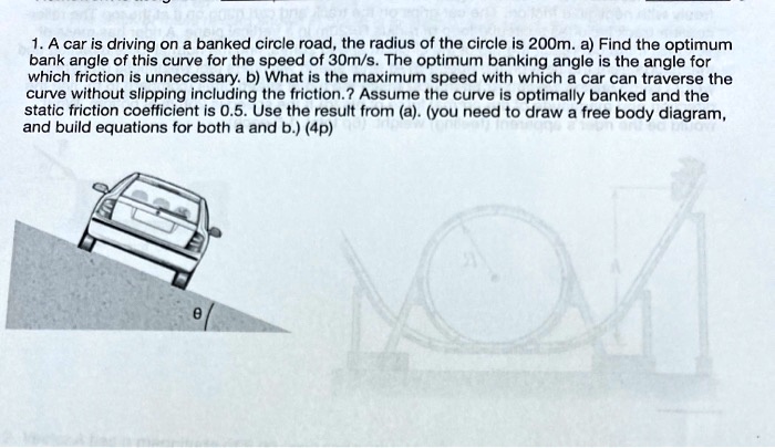 1. A car is driving on a banked circle road, the radius of the circle ...