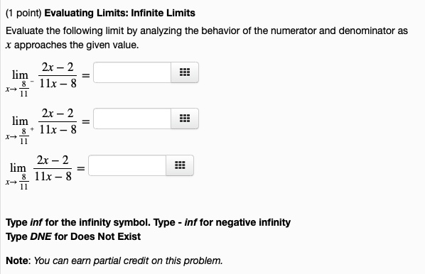 1 point evaluating limits infinite limits evaluate the following limit ...