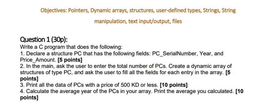 Solved Objectives Pointers Dynamic Arrays Structures User Defined Types Strings String