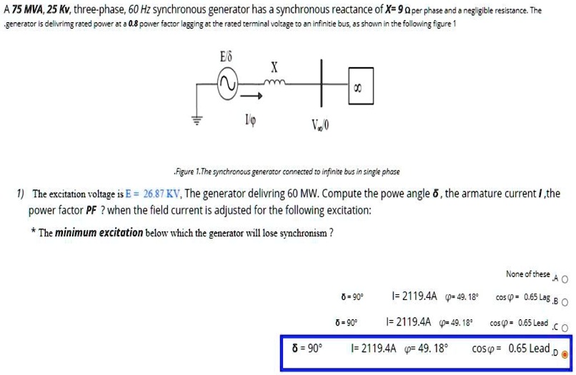 SOLVED: A 75 MVA, 25 kV, three-phase, 60 Hz synchronous generator has a synchronous reactance of ...