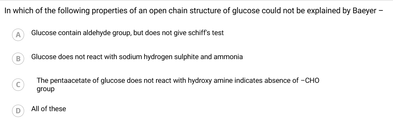 In which of the following properties of an open chain structure of glucose could not be ...
