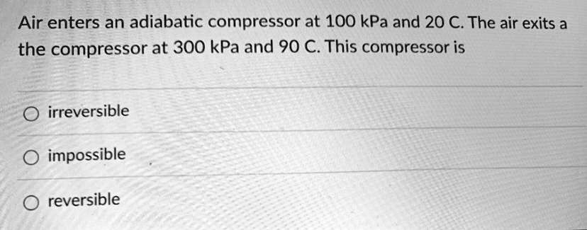Air enters an adiabatic compressor at 100 kPa and 20 C. The air exits a ...