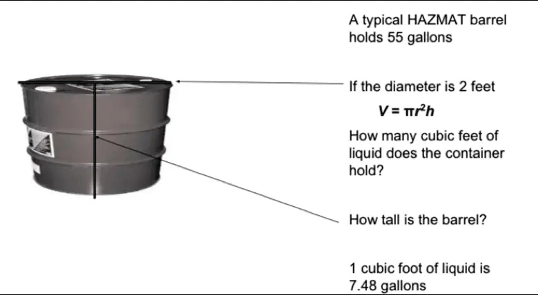 SOLVED: A typical HAZMAT barrel holds 55 gallons. If the diameter is 2 ...