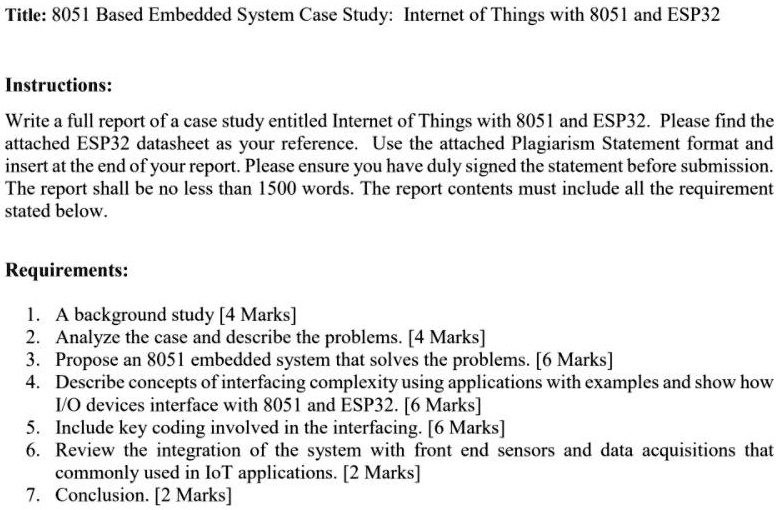 SOLVED: Title: 8051 Based Embedded System Case Study: Internet of ...