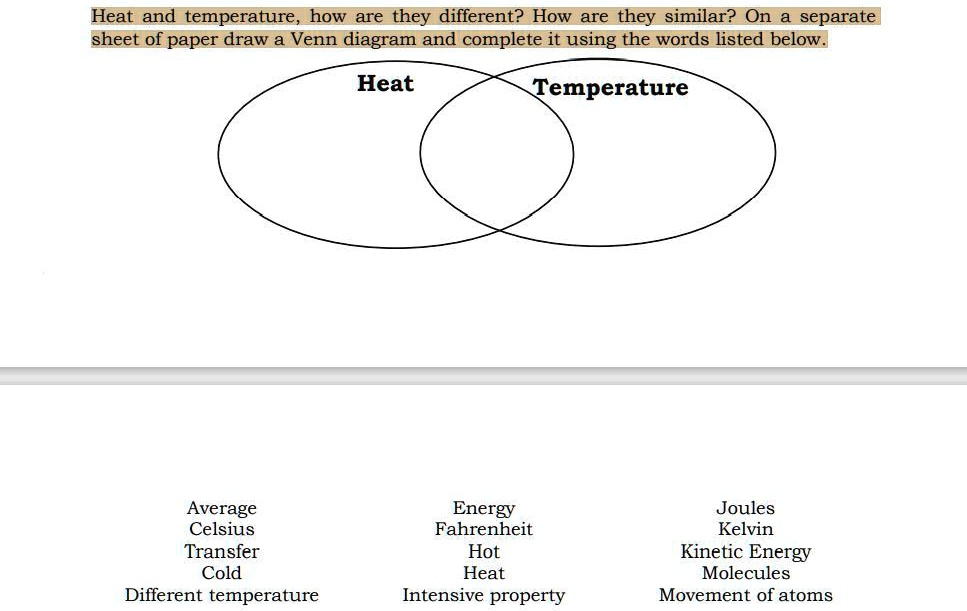Heat and temperature, how are they different? How are they similar? On ...
