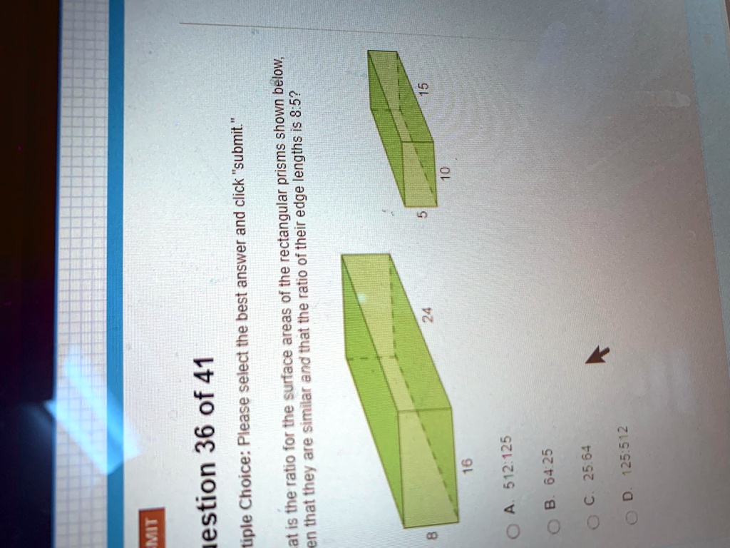 SOLVED: "What is the ratio for the surface Areas of the rectangular ...