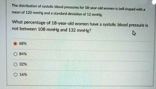 SOLVED: The distribution 0l systolic blood pressures tor 18-vear-old ...
