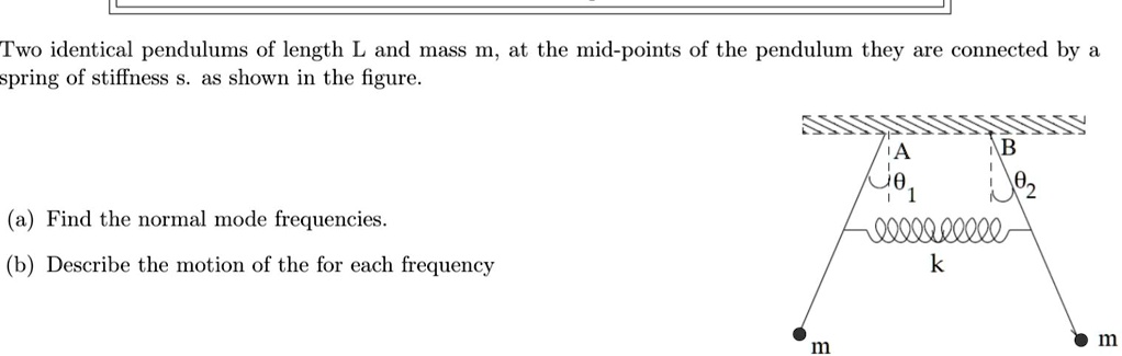 SOLVED: Iwo identical pendulums of length L and mass m, at the mid ...