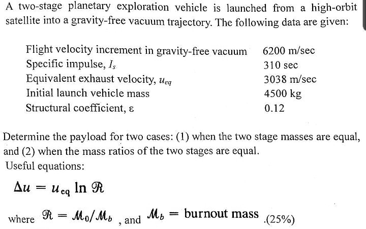 a two stage planetary exploration vehicle is launched from high orbit ...