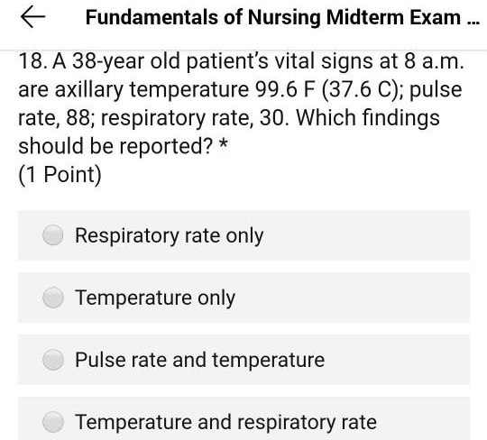 SOLVED: Fundamentals of Nursing Midterm Exam. 18. A 38-year-old patient ...