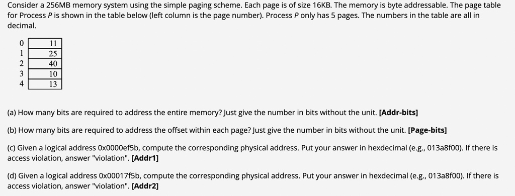 Consider a 256MB memory system using the simple paging scheme. Each page is of size 16KB. The ...