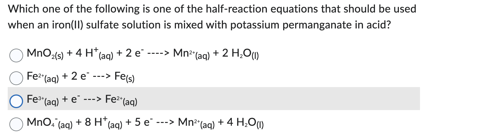 SOLVED: Which one of the following is one of the half-reaction ...