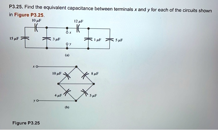 [GET ANSWER] P3.25. Find the equivalent capacitance between terminals x and y for each of the ...