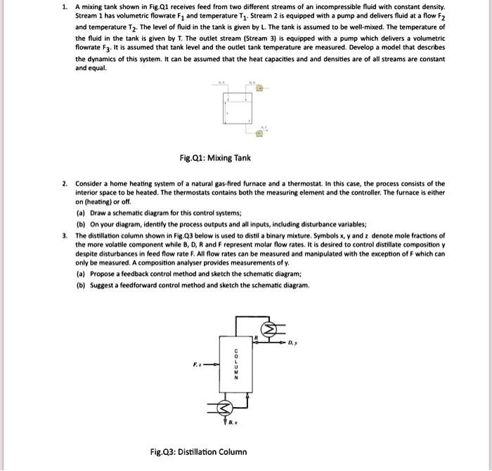 1. A mixing tank shown in Fig.Q1 receives feed from two different streams of an incompressible ...
