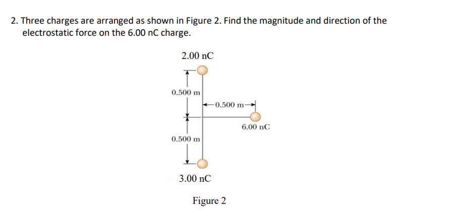 2. Three charges are arranged as shown in Figure 2. Find the magnitude ...