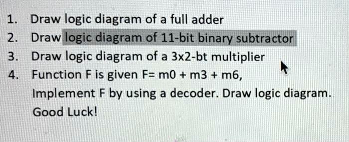SOLVED: 1. Draw logic diagram of a full adder. 2. Draw logic diagram of an 11-bit binary ...