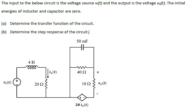SOLVED: The input to the below circuit is the voltage source vi(t) and the output is the voltage ...