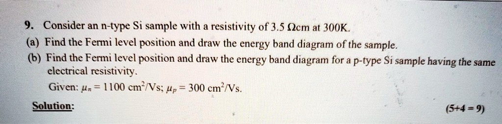 9consider an n type si sample with a resistivity of 35 qcm at 300k a find the fermi level ...