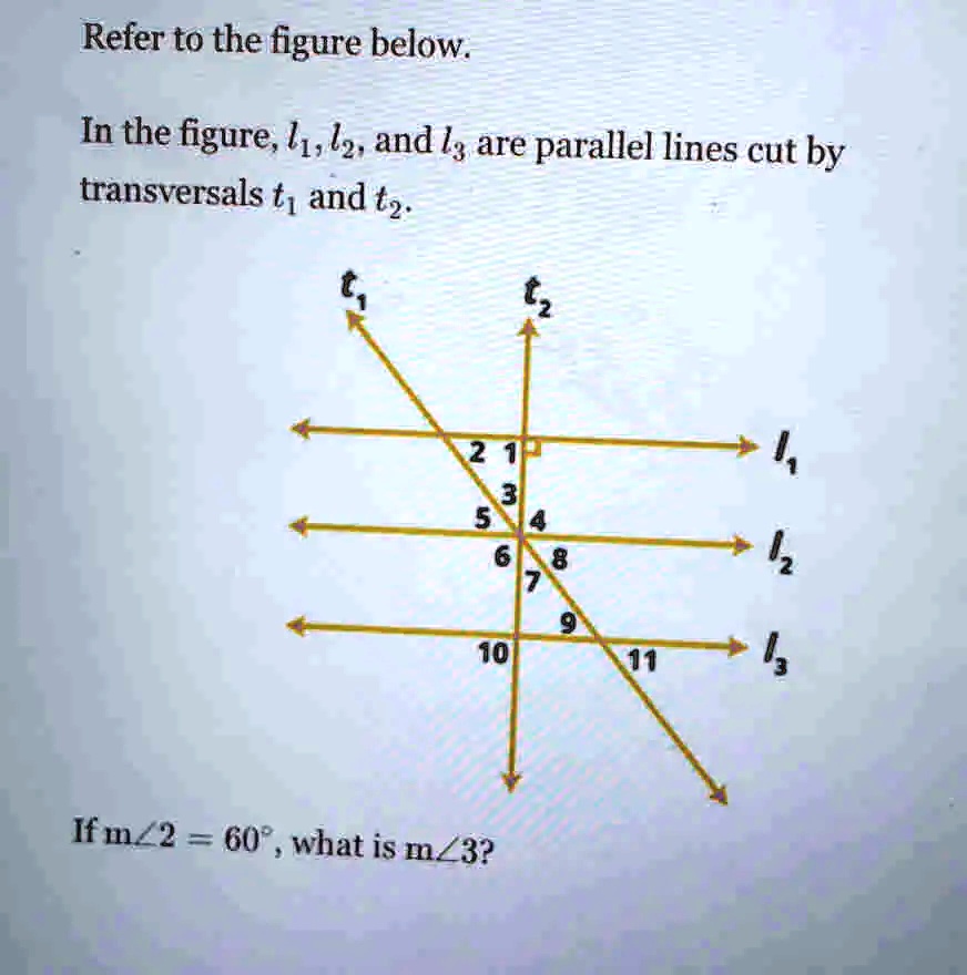 SOLVED: Refer to the figure below. In the figure, l, /2, and /y are parallel lines cut by ...