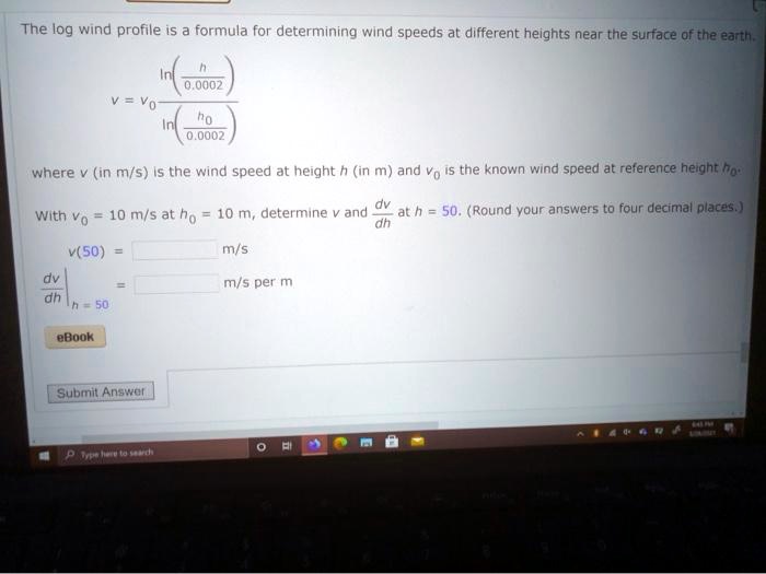 the log wind profile is formula for determining wind speeds at ...