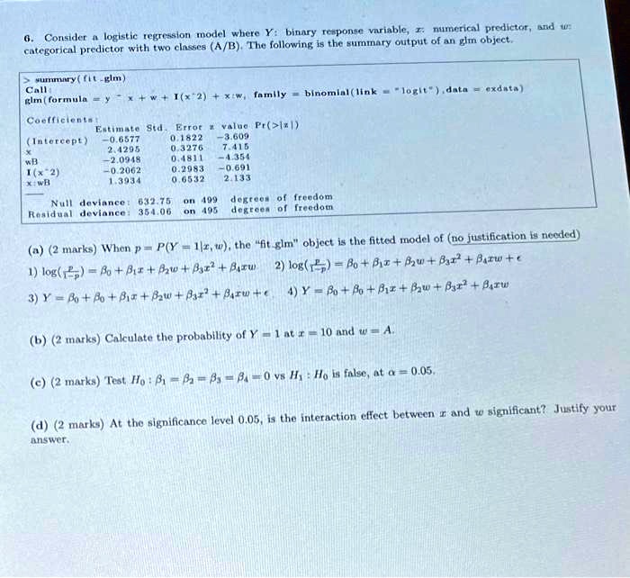 Solved Consider A Logistic Regression Model Where Y Is A Binary Response Variable X Is A
