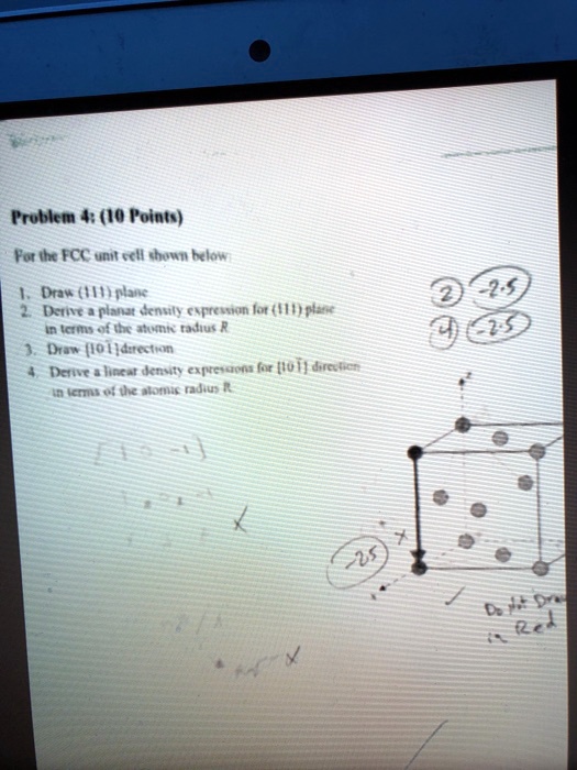 Problem 4: 10 Points For the FCC unit cell shown below: 1. Draw the ...