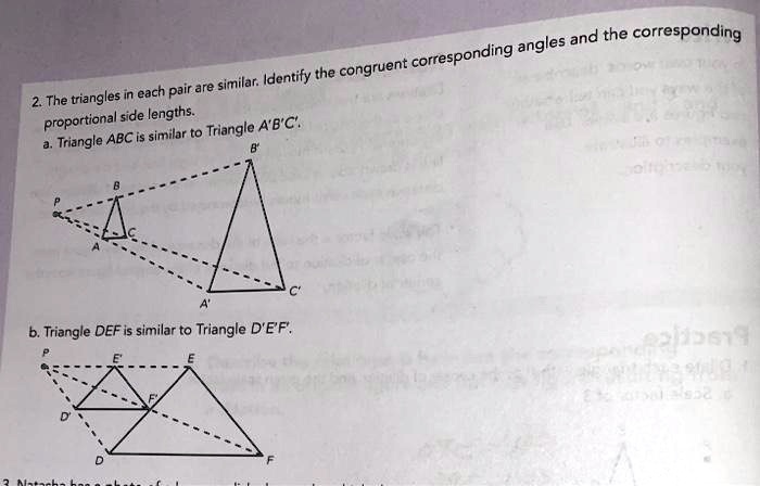 2. The triangles in each pair are similar. Identify the congruent corresponding angles and the ...