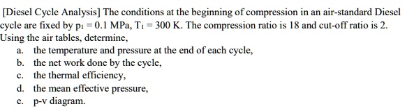 [Diesel Cycle Analysis] The conditions at the beginning of compression ...