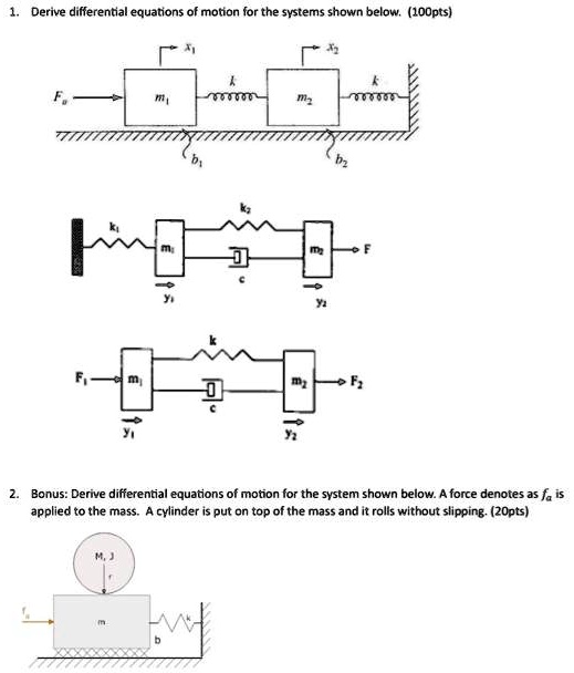 Derive Differential Equations Of Motion For The Systems Shown Below100pts M M Yi Y 2 Bonusderive
