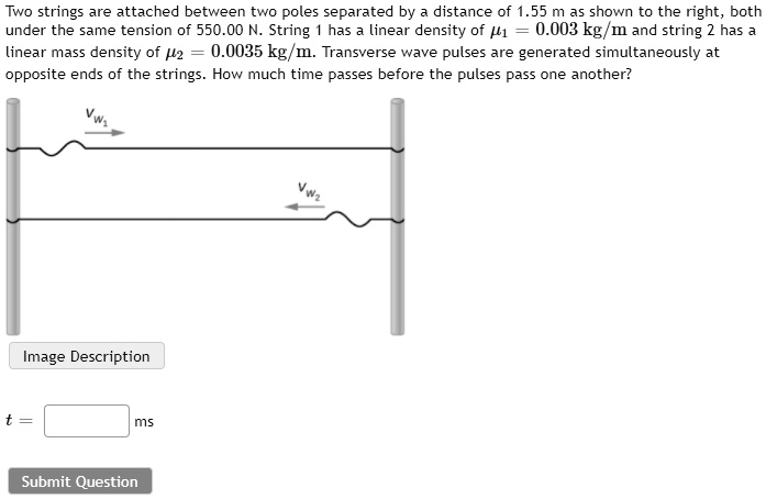 Two strings are attached between two poles separated by a distance of 1.55 m as shown to the ...