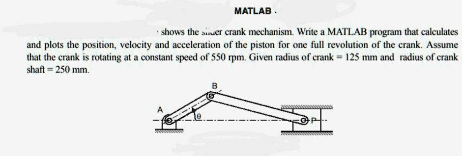 SOLVED: Mechanical Engineering MATLAB shows the > uer crank mechanism. Write a MATLAB program ...