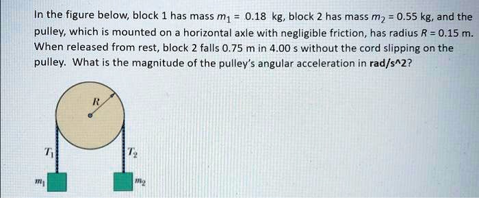 In the figure below, block 1 has mass m1 = 0.18 kg, block 2 has mass m2 = 0.55 kg, and the ...