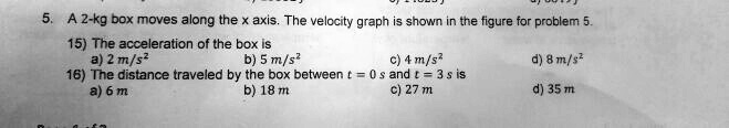 SOLVED: A 2-kg box moves along axis. The " velocity graph snown the figure for problem 15) The ...