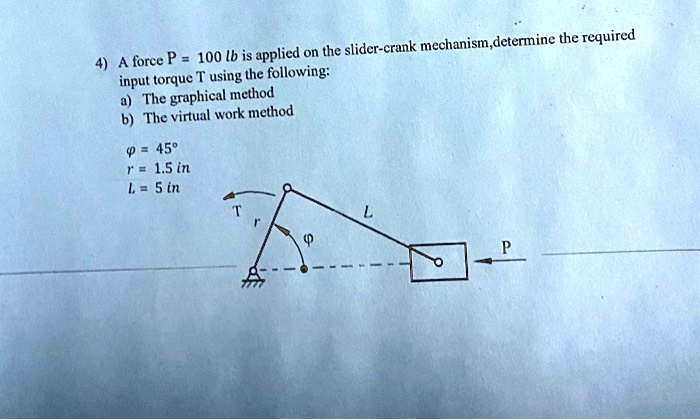 4 a force p 100 lb is applied on the slider crank mechanismdetermine the required input torque t ...