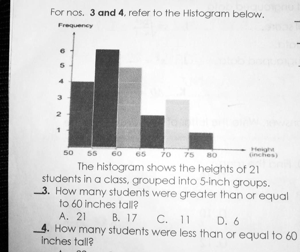 For nos. 3 and 4, refer to the Histogram below. Frequency 2 50 55 60 65 ...