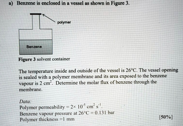 SOLVED: Benzene is enclosed in a vessel as shown in Figure 3. The ...