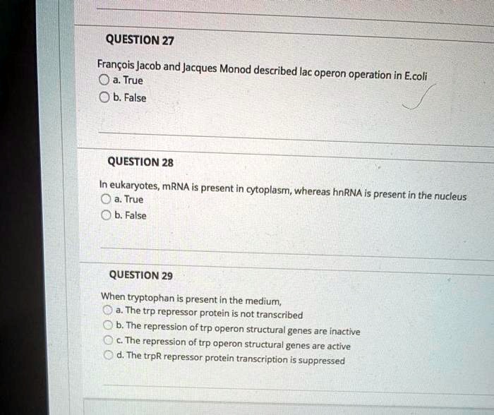 SOLVED: QUESTION 27 Francois Jacob and Jacques Monod described lac Oa ...