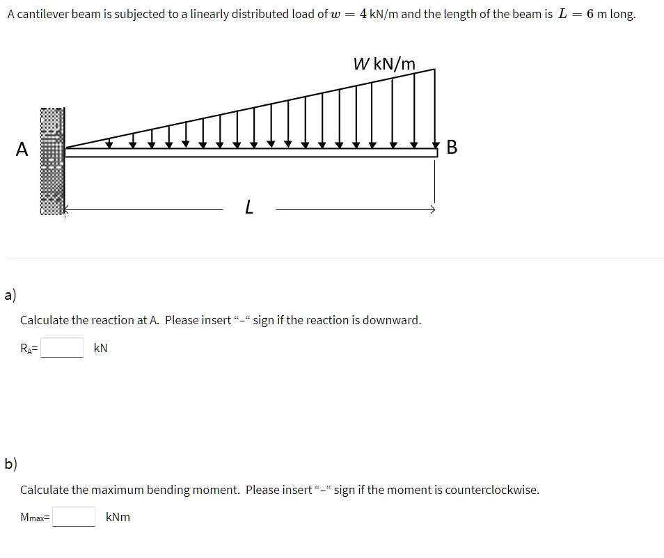 SOLVED: A cantilever beam is subjected to a linearly distributed load of w = 4 kN/m and the ...