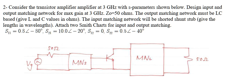 SOLVED: Consider the transistor amplifier at 3 GHz with S-parameters ...