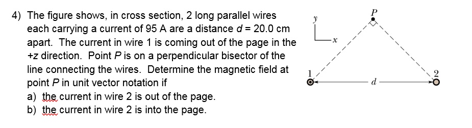 SOLVED: 4) The figure shows, in cross section,2 long parallel wires ...
