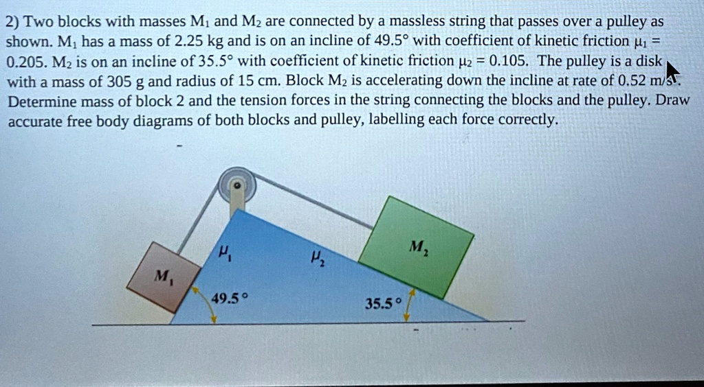 SOLVED: 'Show steps 2) Two blocks with masses M and Mz are connected by a massless string that ...