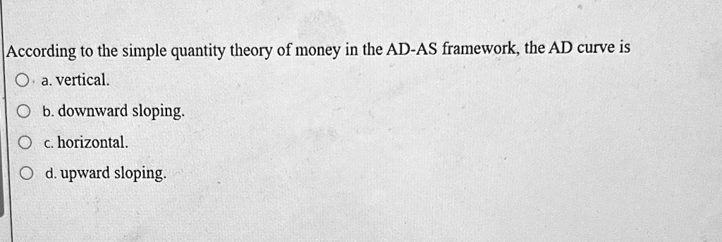 SOLVED: According to the simple quantity theory of money in the AD-AS ...