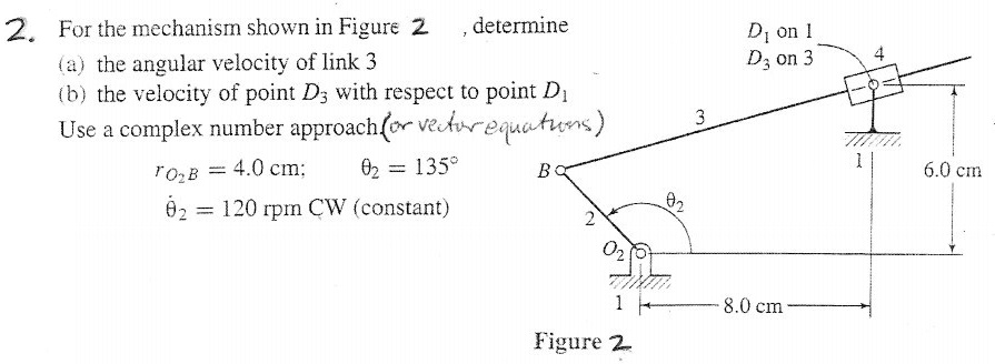 SOLVED: For the mechanism shown in Figure 2, determine (a) the angular velocity of link 3 (b ...