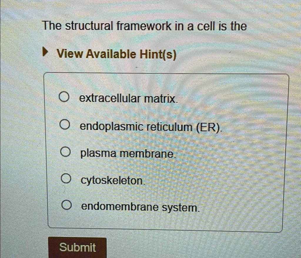 The structural framework in a cell is the View Available Hint(s) extracellular matrix ...